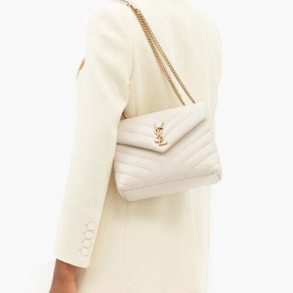 Ysl Lou Lou Small Quilted Leather- White/Gold - Gem